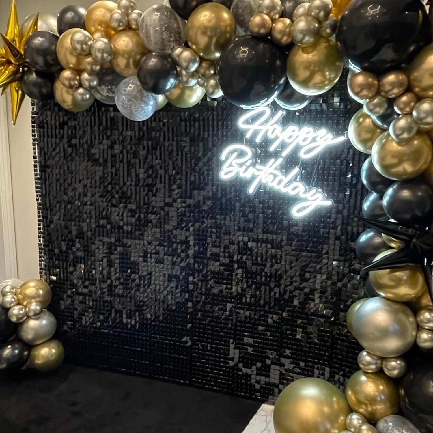 Amazon.com : YSF 24Pcs Black Shimmer Wall Panels Backdrop Decoration ...