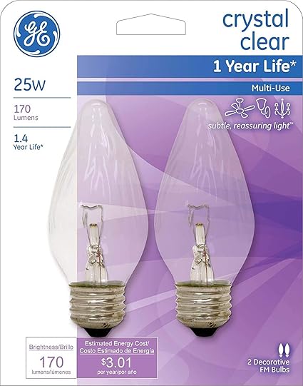 GE Lighting 75337 25 Watt Clear Flame Decorative Light Bulbs 2 Pack ...