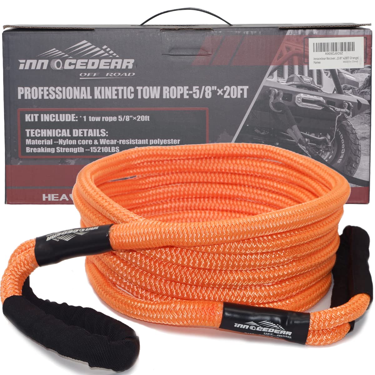 Innocedear 5/8"×20ft Recovery & Tow Rope Strap,Kinetic Energy Rope ...