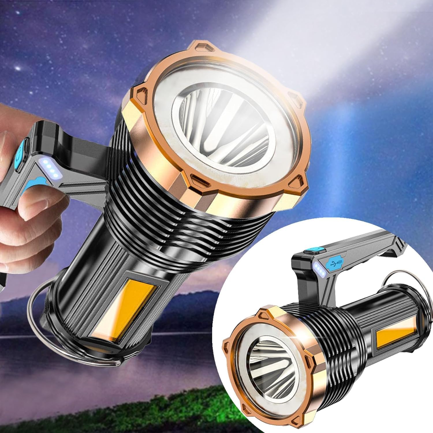 topliu Rechargeable LED Flashlight - Camping Searchlight - Multimode ...