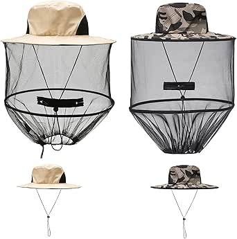 DONHUA 2 Pcs Mosquito Head Net Hat with Hidden Net Mesh Mask for ...