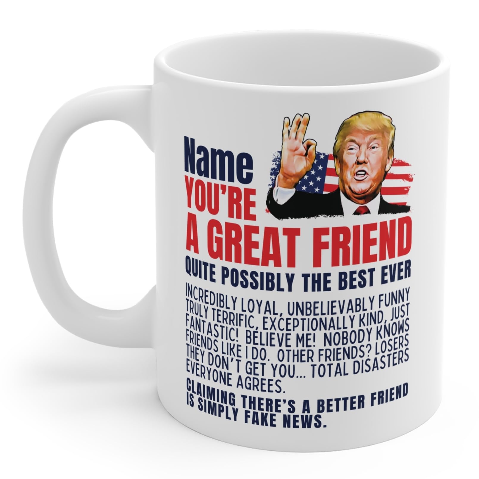 Amazon.com | BARTME DESIGN Great Friend Trump Mug & Name - Funny Coffee ...