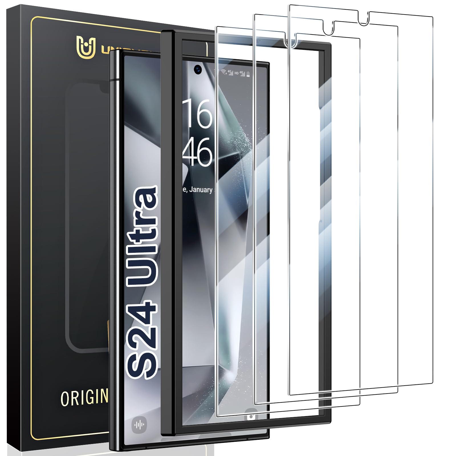 [3 Pack] UniqueMe Screen Protector Compatible for Samsung Galaxy S24 Ultra Tempered Glass HD ...
