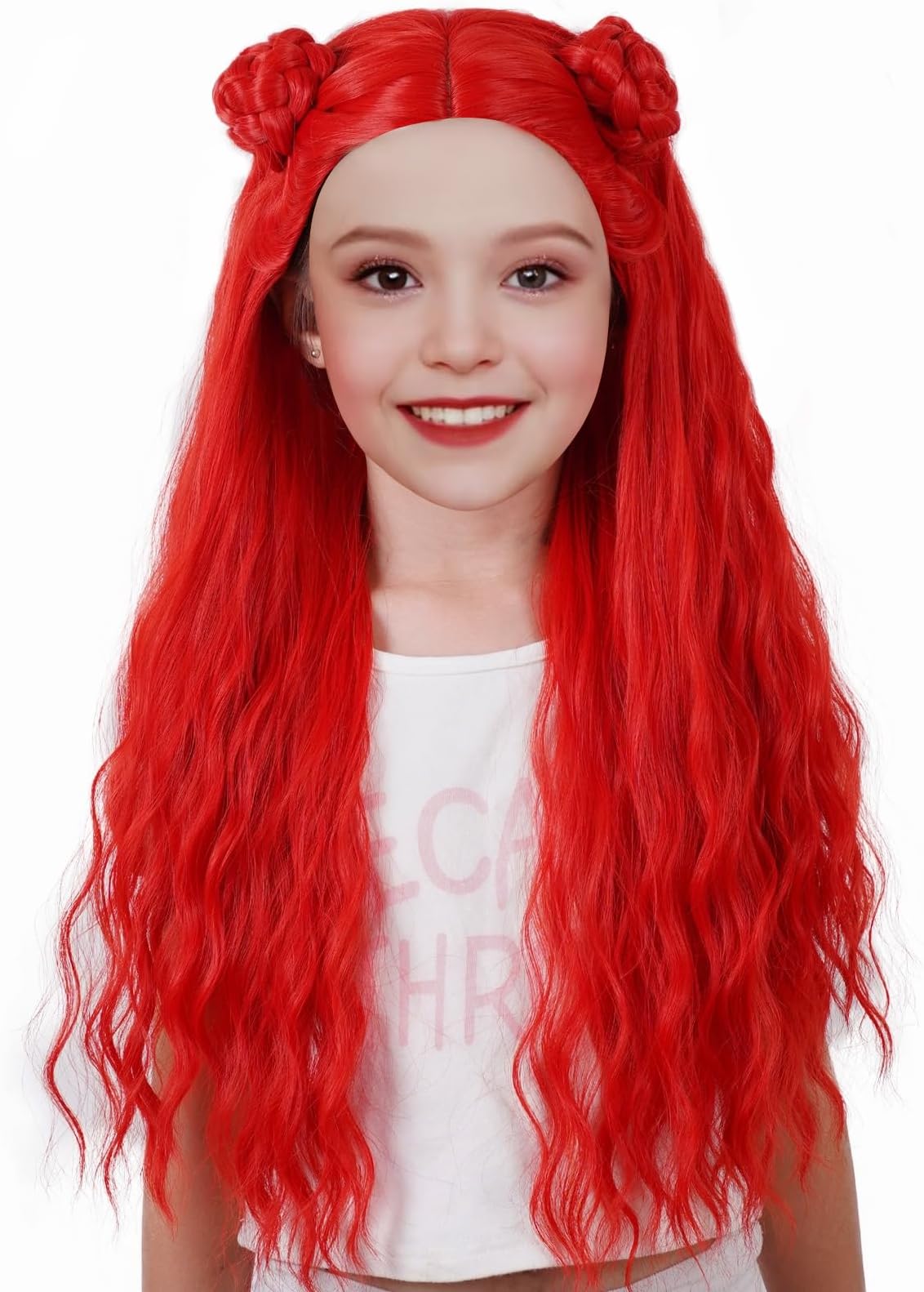 Amazon.com: Besuante Girls Red Wigs with Braided Bun Long Curly Costume ...