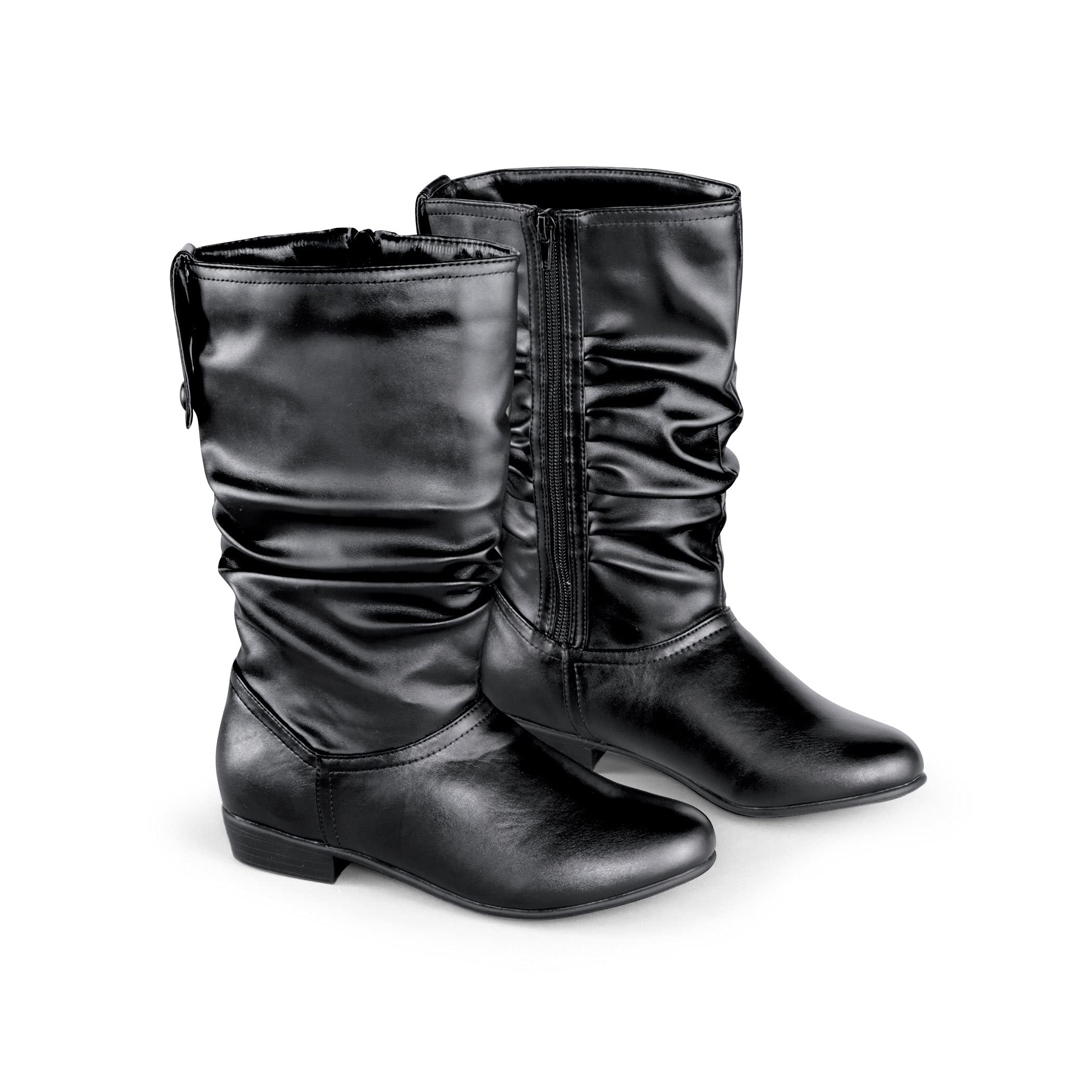 Amazon.com | Collections Etc Faux Leather Mid Calf Slouch Boots w/Low ...