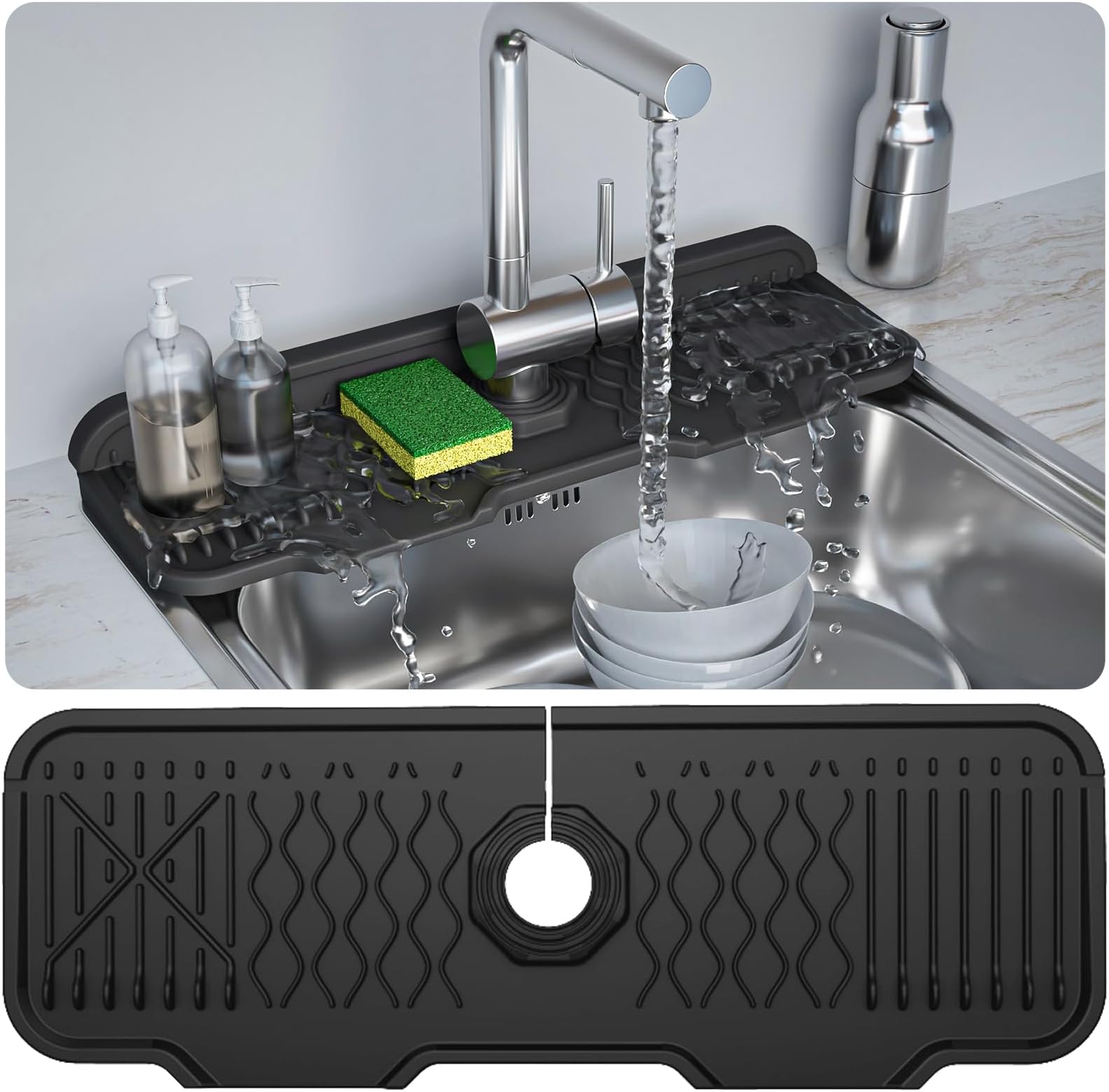 Amazon.com: Kitchen Sink Splash Guard, Silicone Draining Mat Kitchen ...