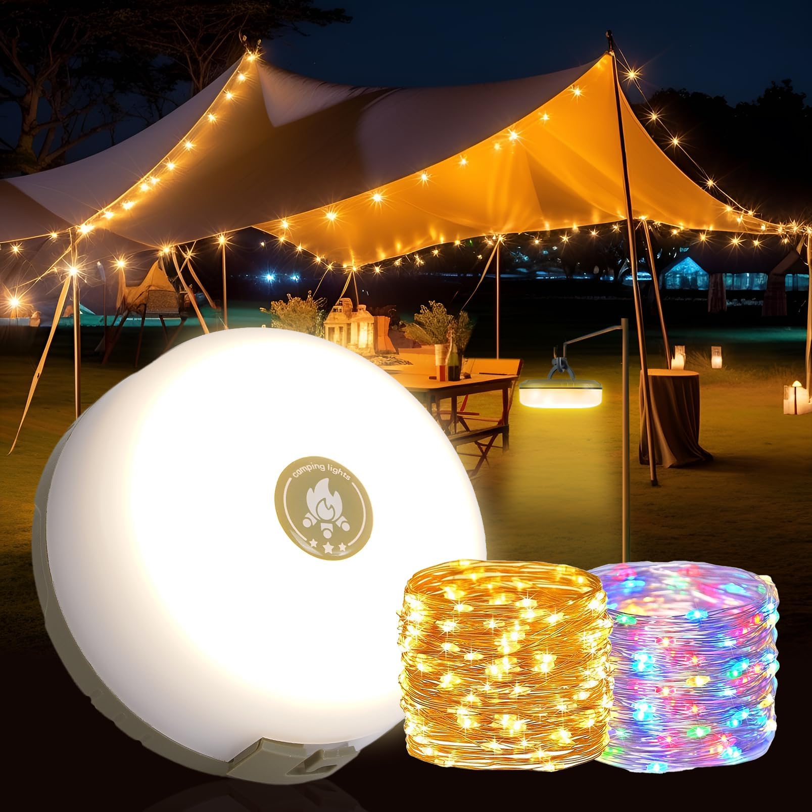 KSIBNW Camping String Lights Outdoor Portable Waterproof, Stowable LED ...