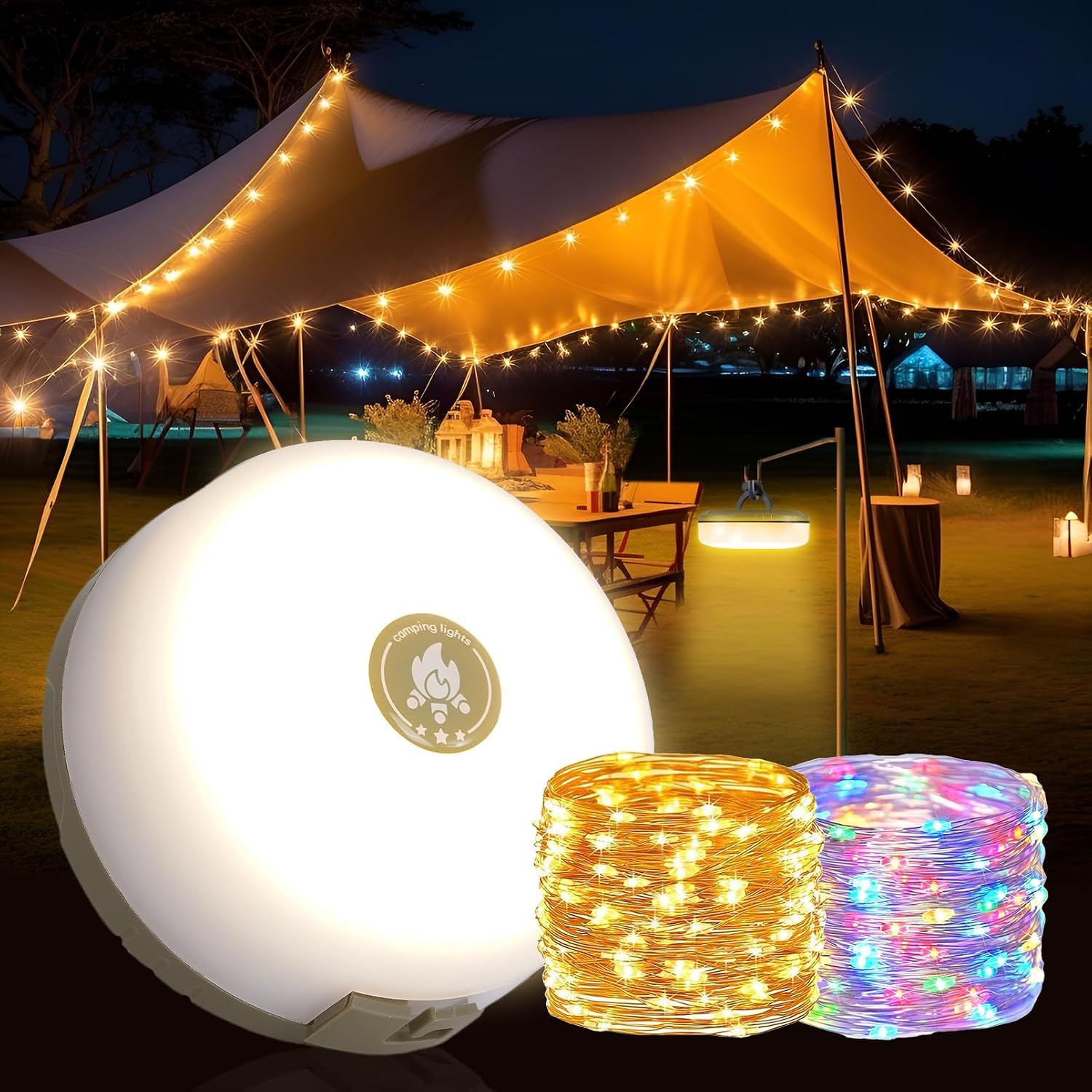 KSIBNW Camping String Lights Outdoor Portable Waterproof, Stowable LED ...