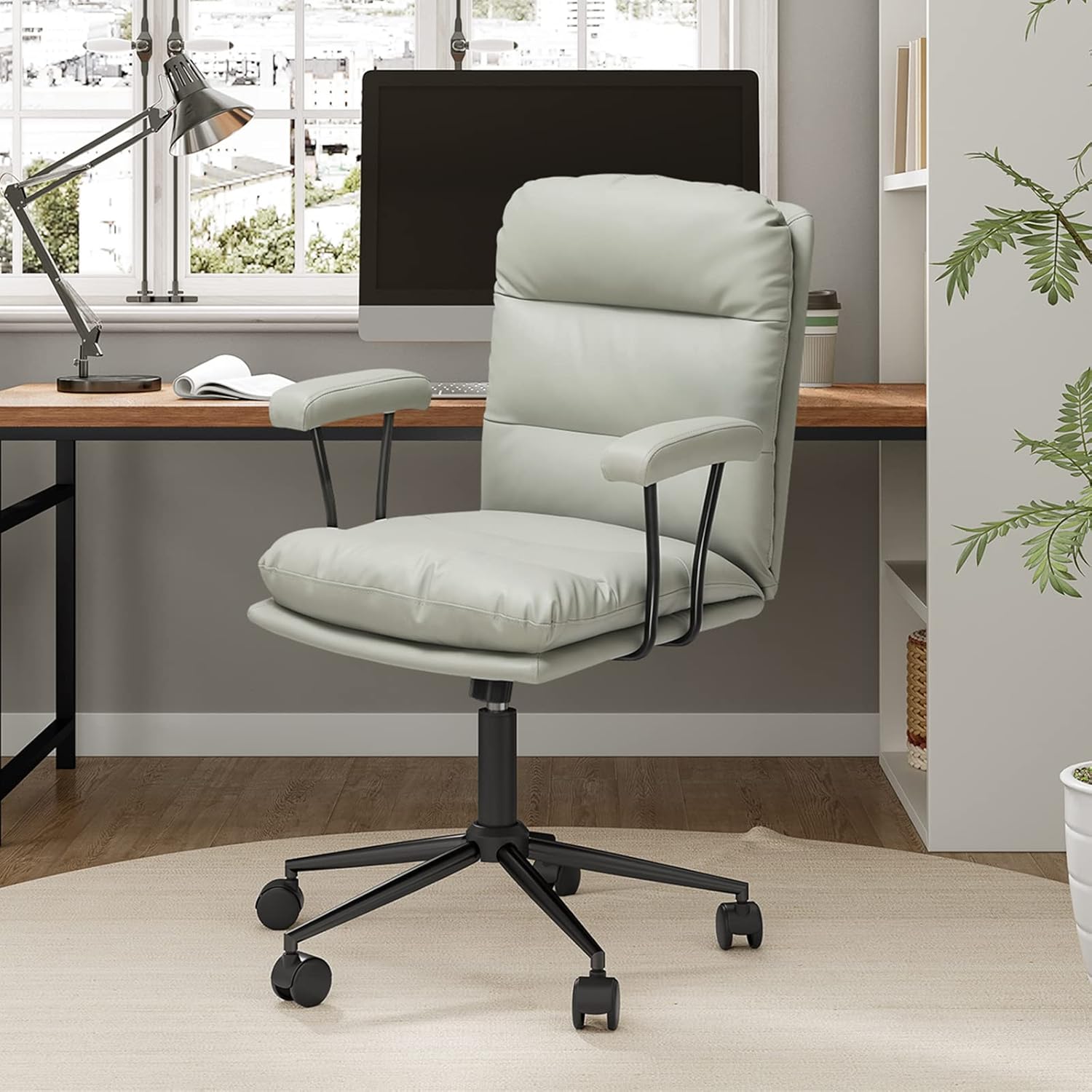 Amazon.com: Mid Back PU-Padded Home Office Desk Chair, Ergonomic ...