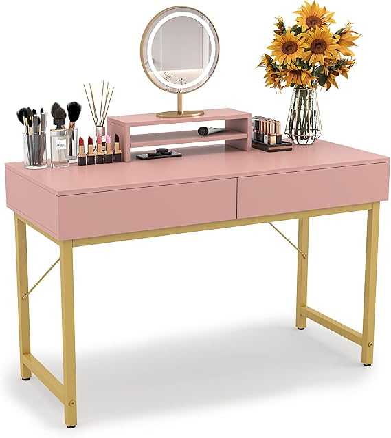 Amazon.com: WESTREE Women Makeup Vanity Desk Without Mirror Pink ...