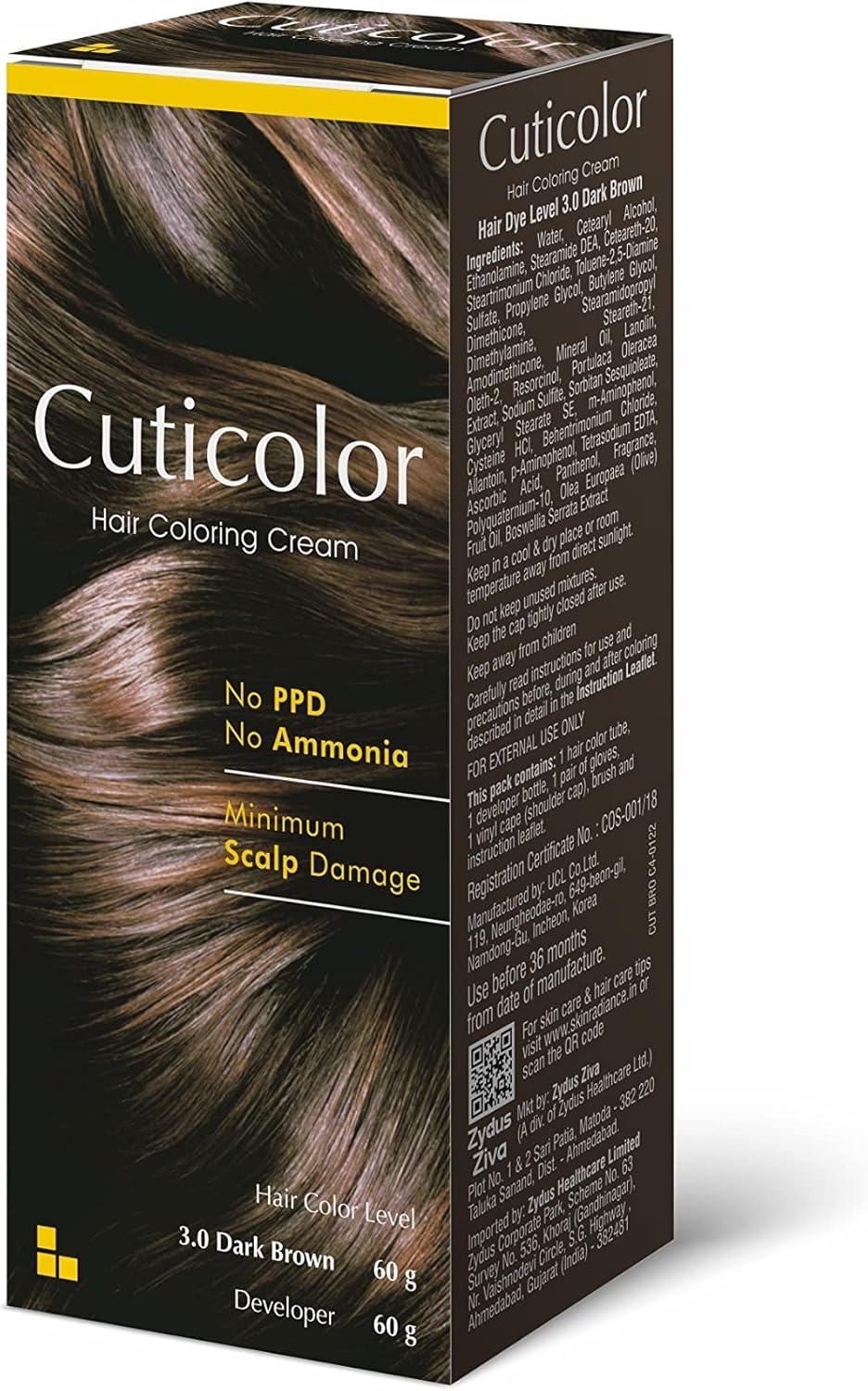 Cuticolor Permanent Hair Color with Skin Uv Moisturizing Cream (Dark ...
