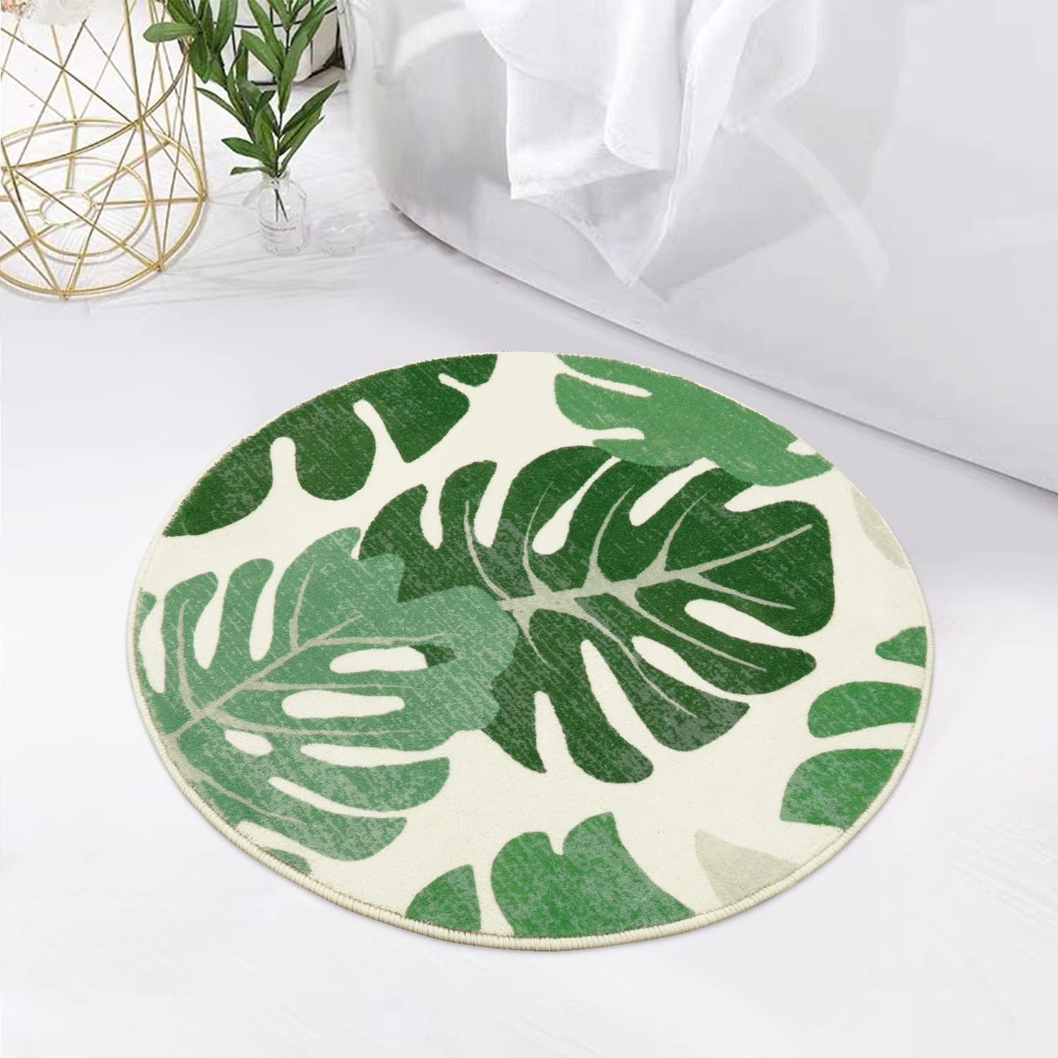 Amazon.com: HAOCOO Round Bathroom Rugs 2ft Green Leaf Rug,Non-Slip ...