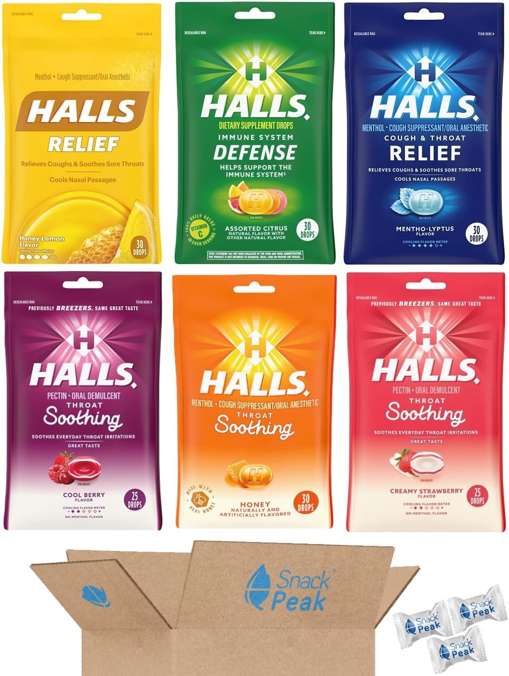 Amazon.com: Snack Peak Halls Cough Drops Variety Gift Box – Soothing ...