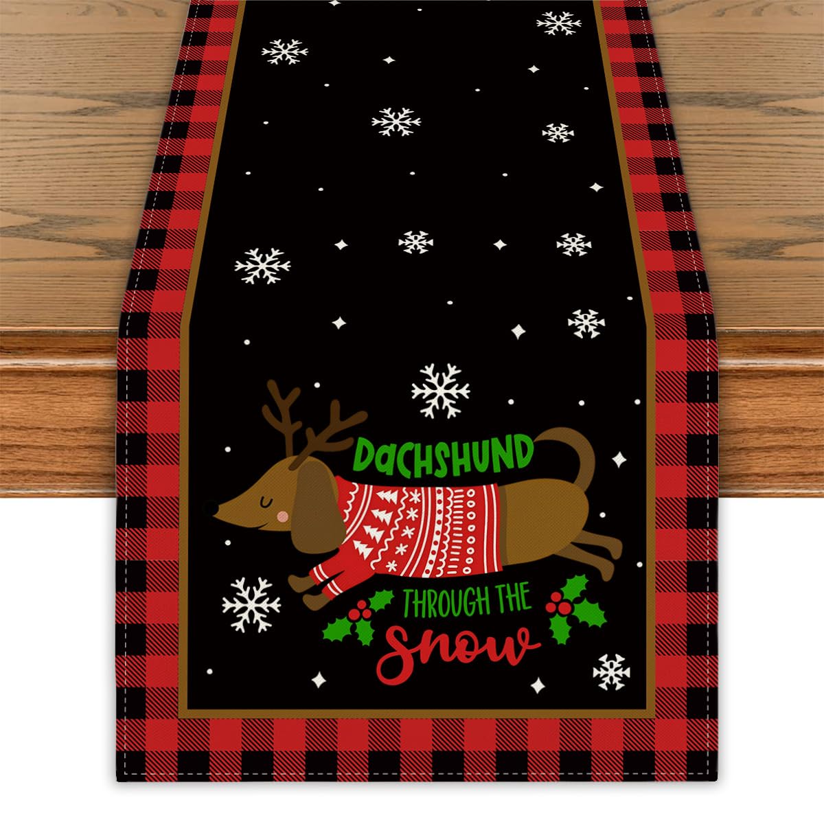 Amazon.com: Dachshund Christmas Table Runner Christmas Dog Table Cover ...