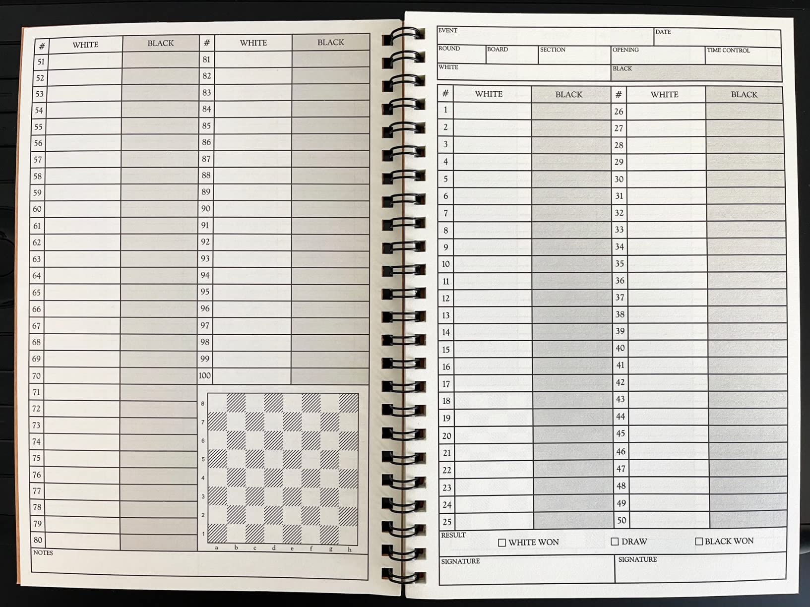 A&A Chess Scorebook: Chess Notation Pad, 50 Games Sheets 100 Moves to ...