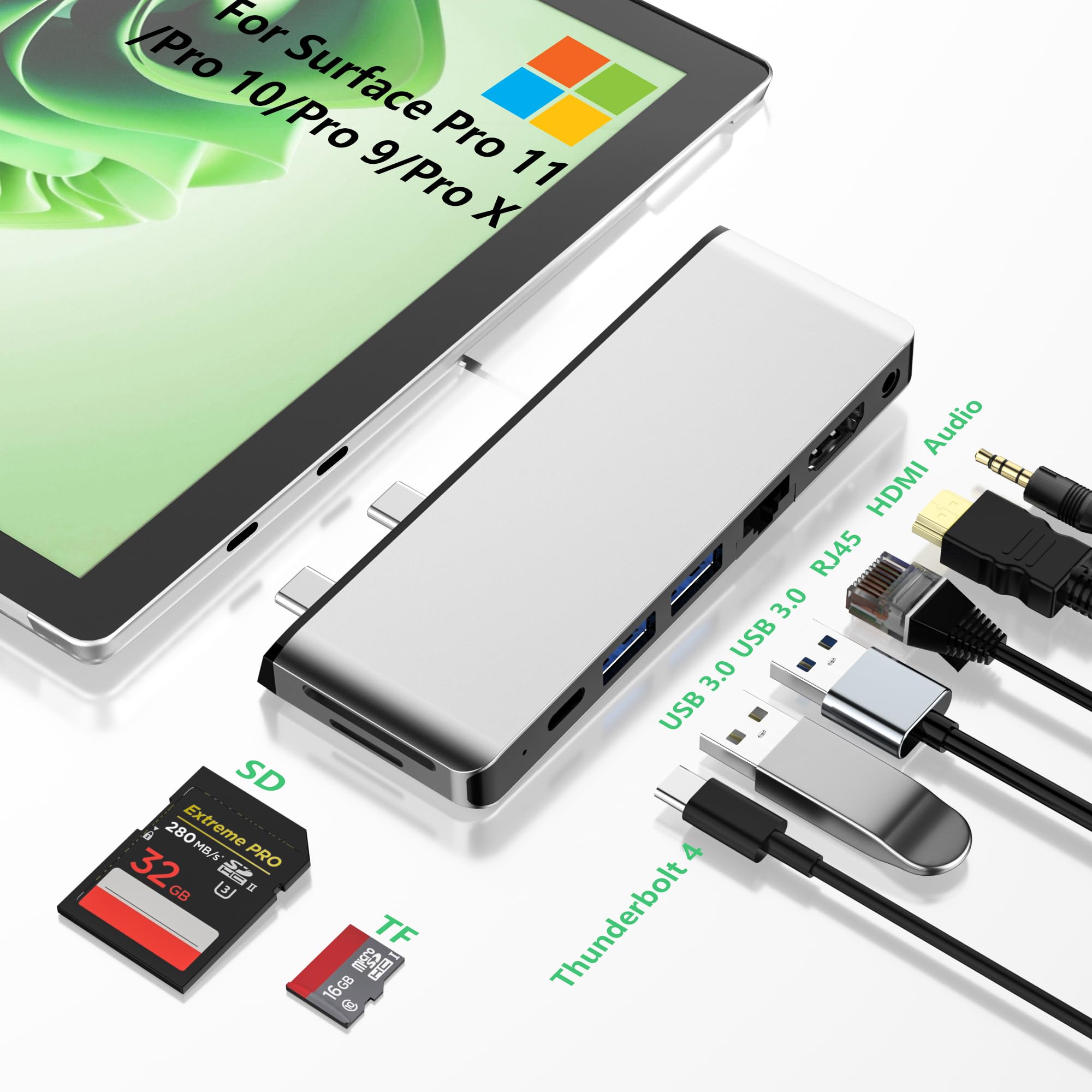 Amazon | Surface Pro9 ハブ 4K HDMI、USB-C Thunderbolt 4 (8K@30Hz ディスプレイ+40Gデータ+100W充電)、100M LAN ...