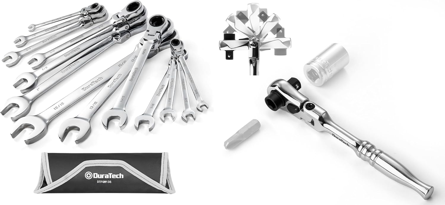 DURATECH 13-Piece Flex-Head Ratcheting Combination Wrench Set&1/4 ...
