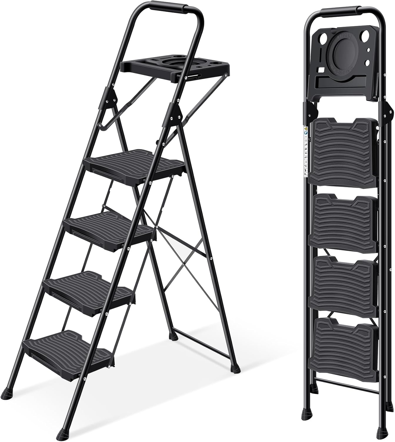KINGRACK 4 Step Ladder with Tool Platform, Sturdy Step Stool, Anti-Slip ...