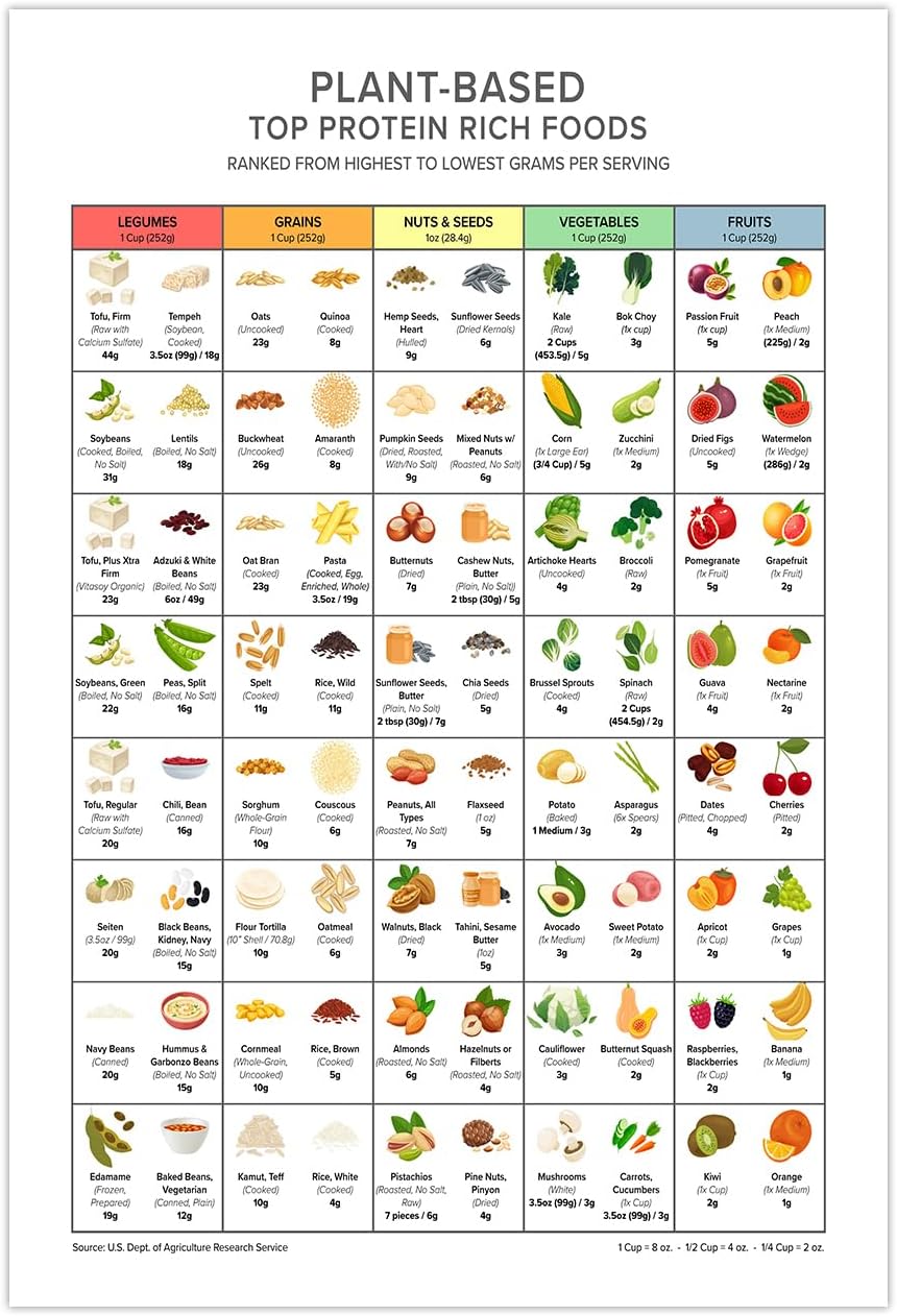 Amazon.com: JDNWKBBS Top Protein Foods Poster, Rich Plant-based Protein Chart Wall Art, Keto ...