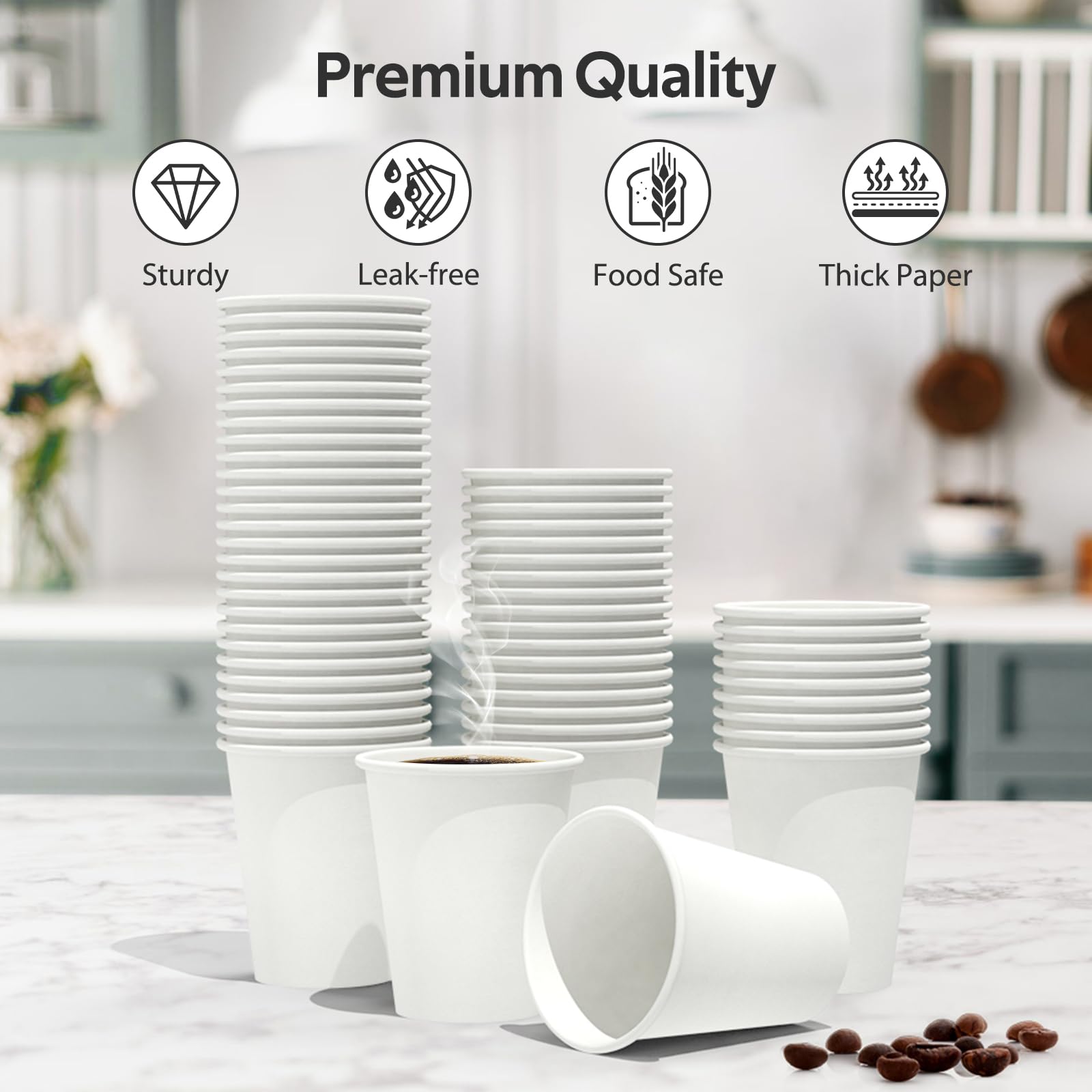 Snapklik.com : 100 Count 10 Oz Coffee Cups, Leak-Free Food Safe Paper ...