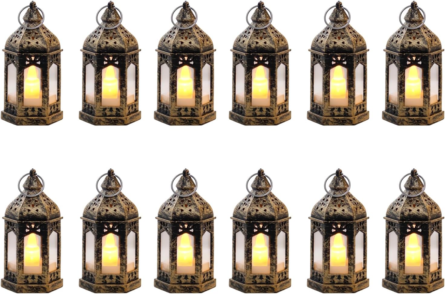 SKTMH 12Pcs Mini Lanterns with Flickering LED Candle Rustic Mini ...