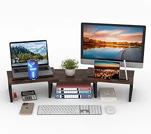 HORLIMER Dual Monitor Stand Riser for Desks, Adjustable Length and ...