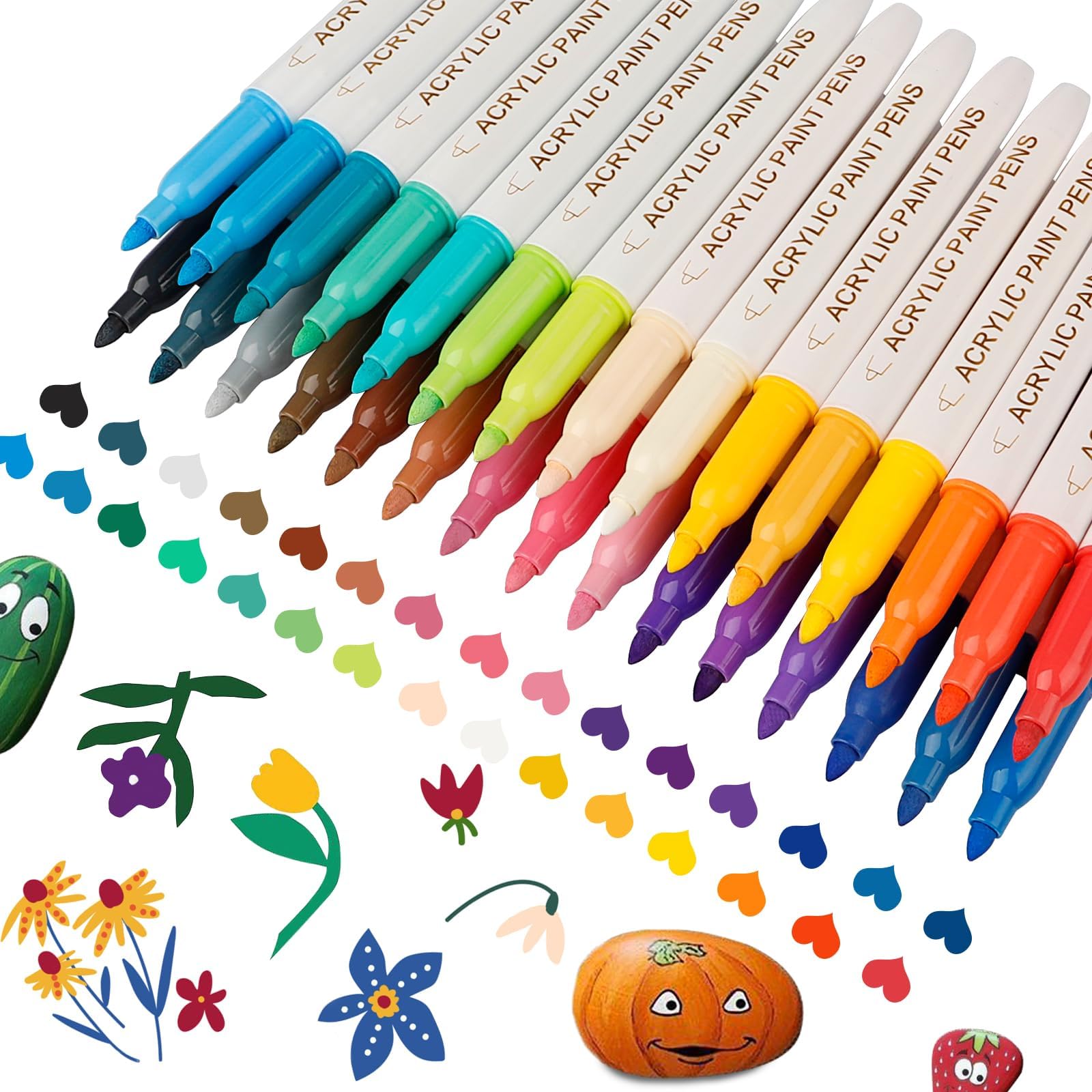 Laconile Dual Tip Acrylic Paint Pens for Rock Painting,30 Acrylic ...