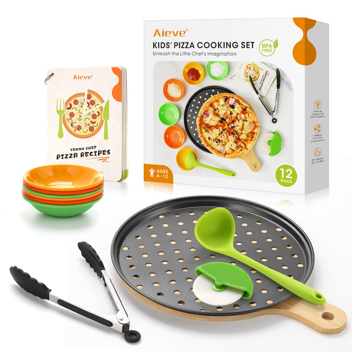 Amazon.com: Aieve 12 Pack Kids Cooking Set for Real Cooking,Pizza ...