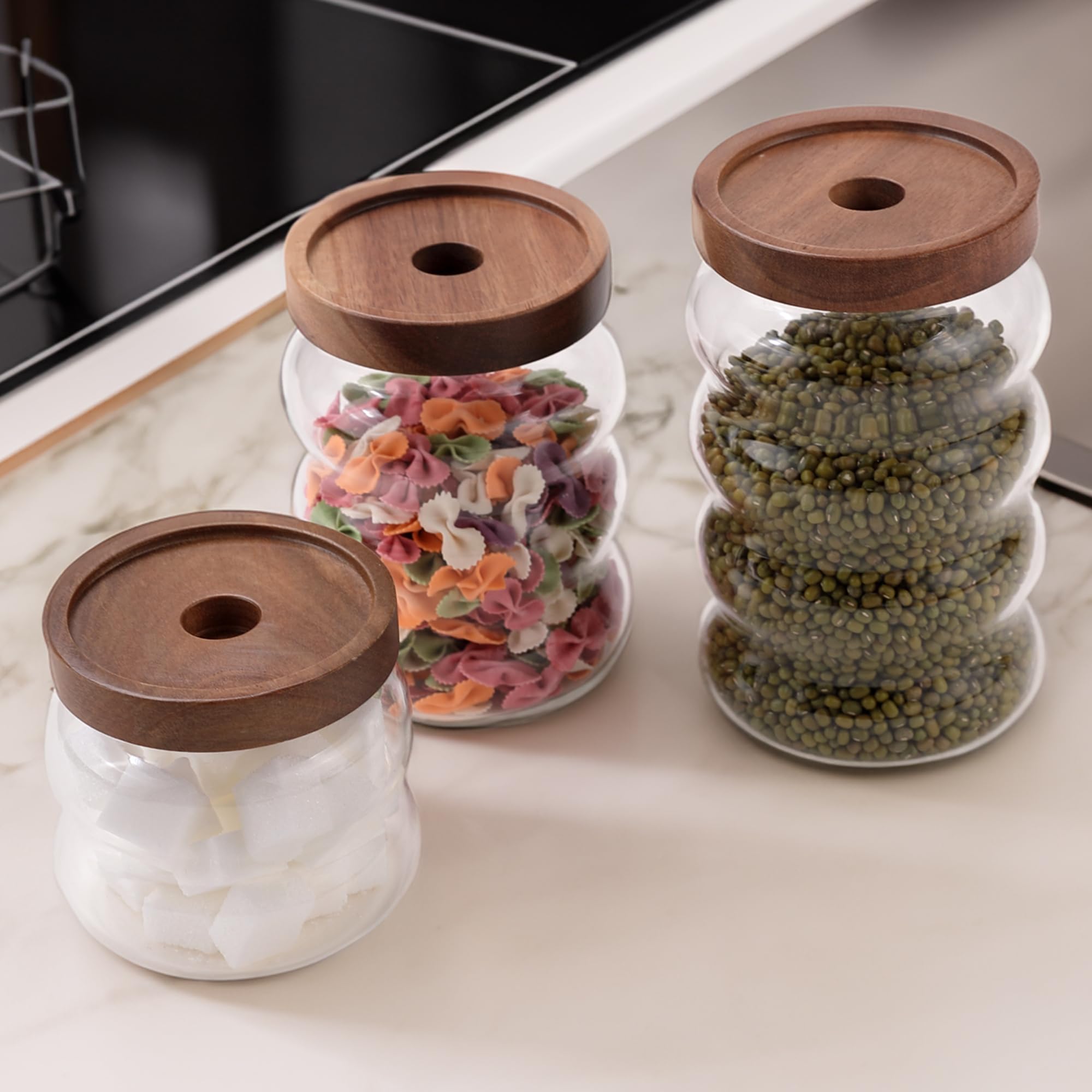 Buy USHA SHRIRAM Borosilicate Containers with Wooden Lid (340ml, 550ml ...