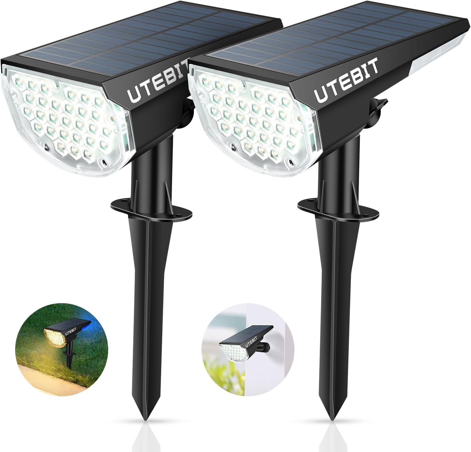 UTEBIT LED Solar Spot Lights， 2 Pack 32 LEDs RGB Solar Landscape ...