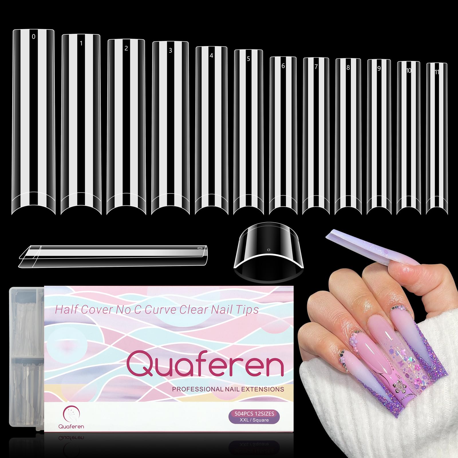 Amazon.com: 504PCS Clear Square Nail Tips, 3XL Tapered Square Nail Tips ...