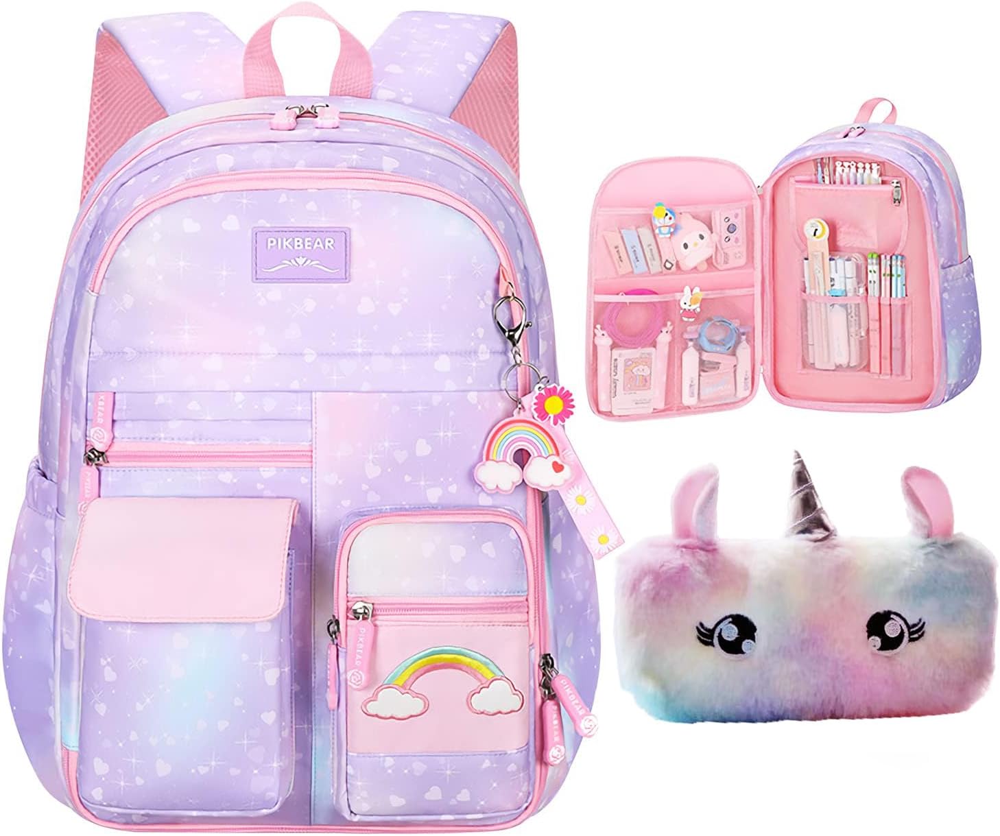 Amazon.com: Hcveucn Rainbow Backpack for Girls Cute Starry Bookbag ...