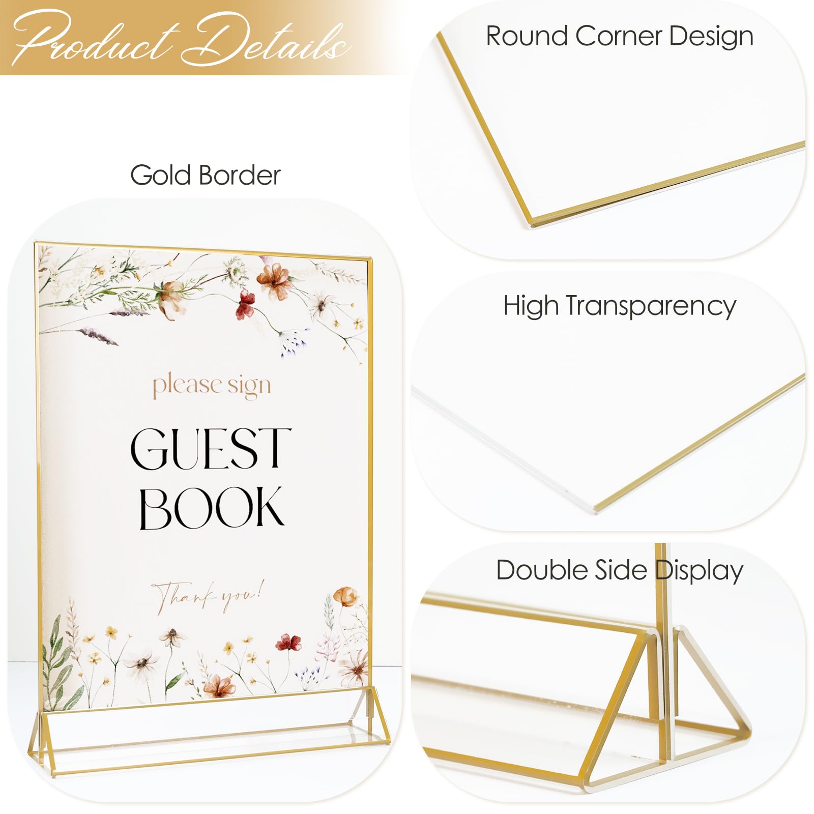 Snapklik.com : 6 Pack Acrylic Sign Holder 8.5x11 Gold Frames Clear Sign ...