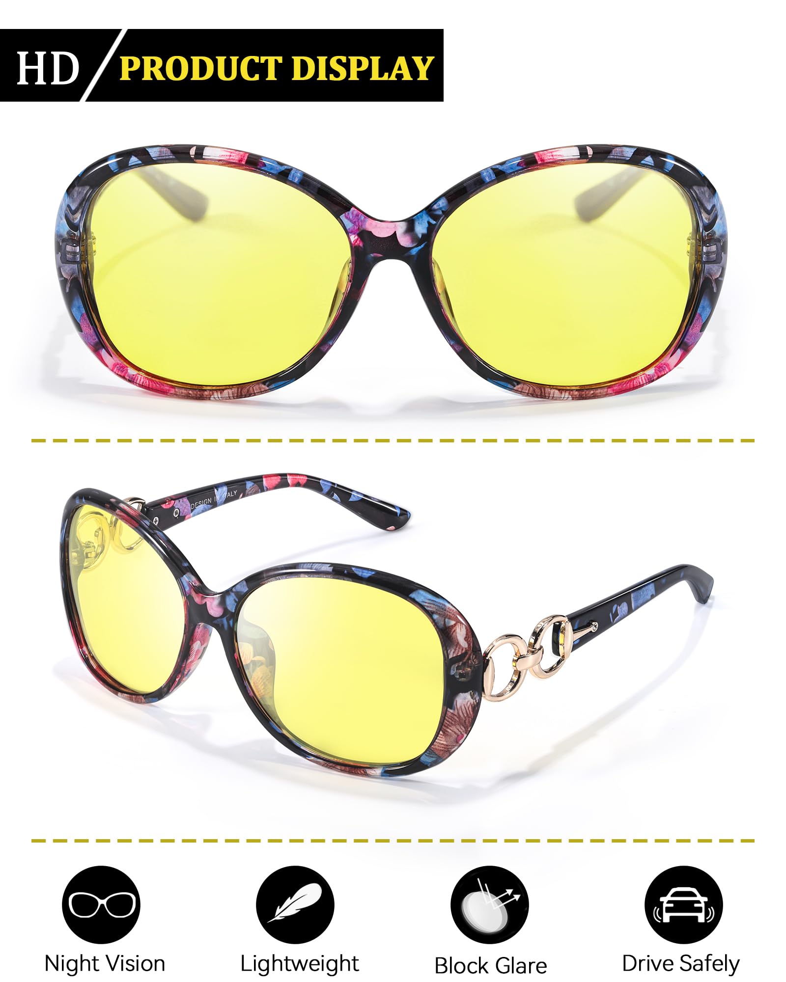 Snapklik.com : Womens Night Vision Glasses, Polarized Yellow Lens For ...