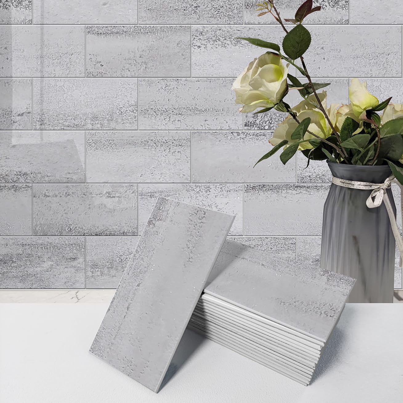 Avant Decor | 56 Tiles | Stone Composite Subway Stone Texture Tiles ...
