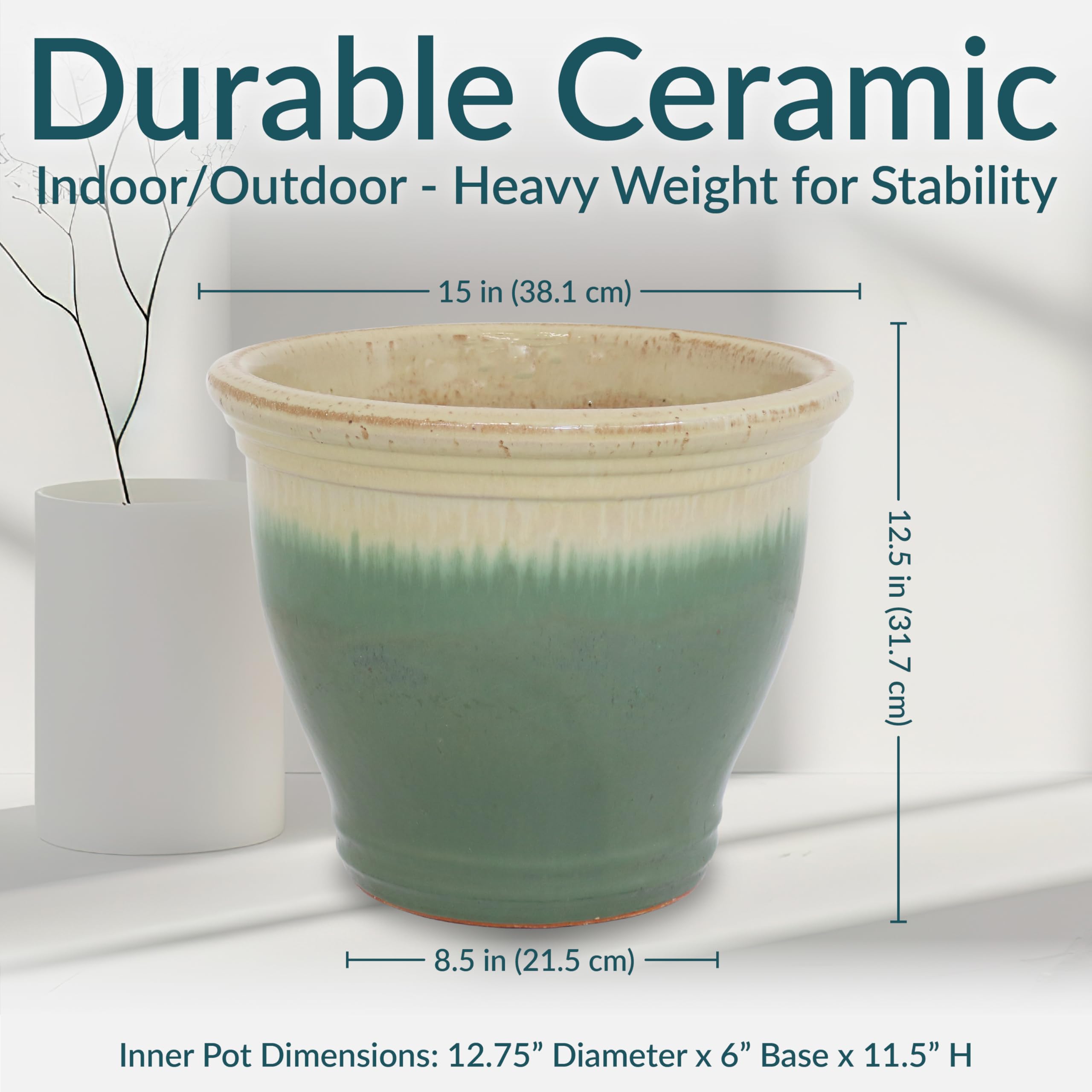 Snapklik.com : Sunnydaze Large Ceramic Plant Pot - Round Outdoor Glazed ...