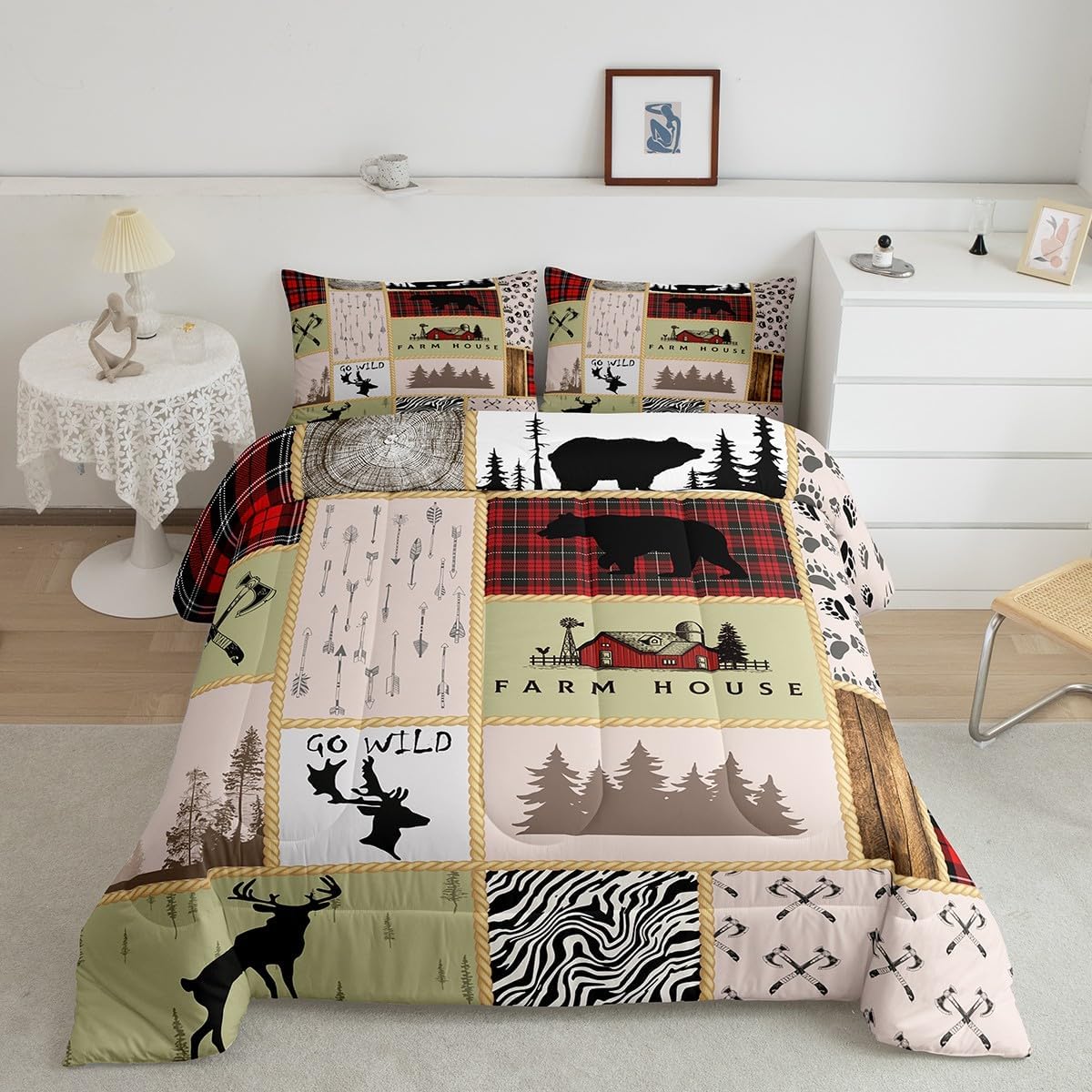 Amazon.com: Rustic Patchwork Comforter Set Twin,Country Cabin Bedding ...