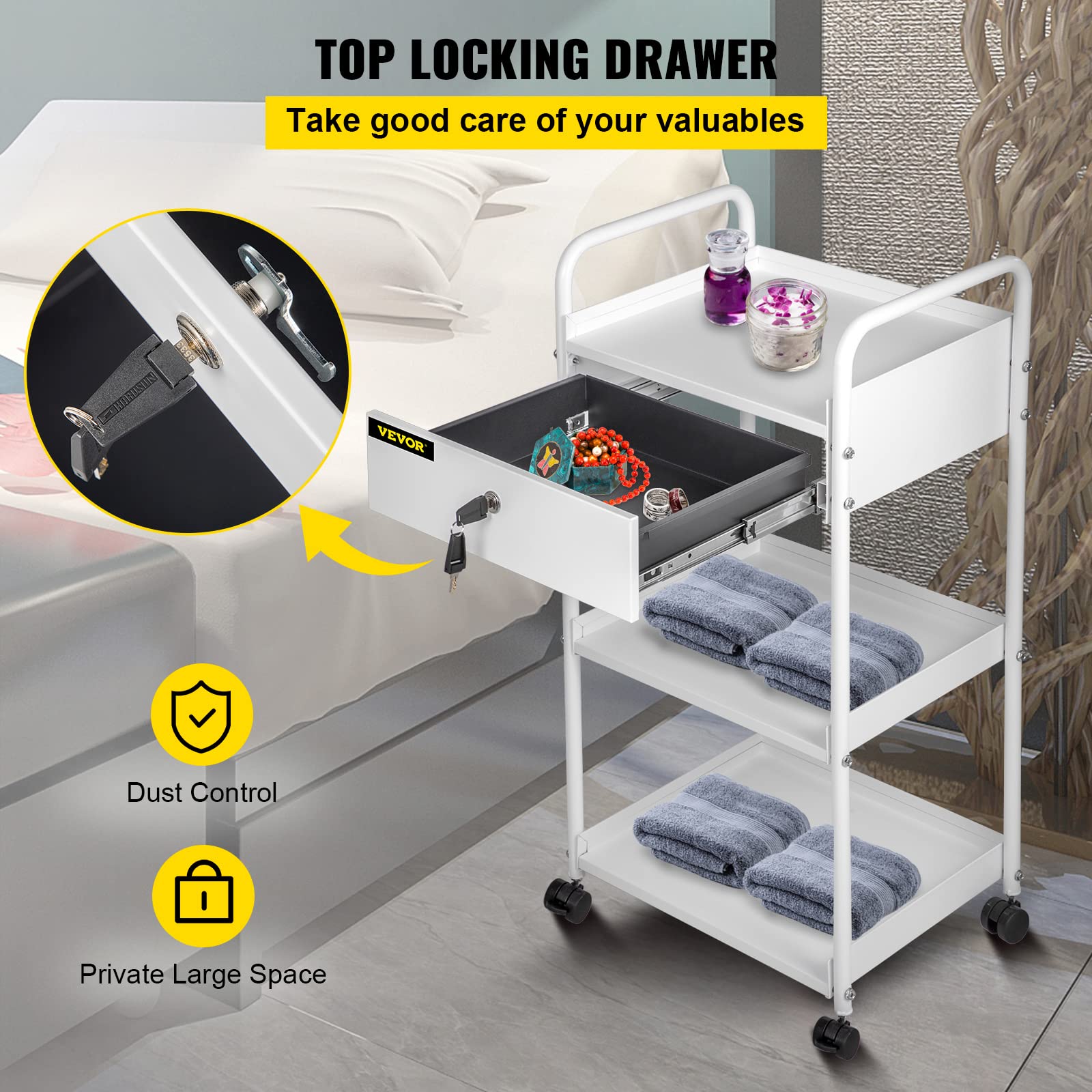 VEVOR Lab Cart, 3 Tiers Lab Trolley, Steel Lab Utility Cart, 360Â ...