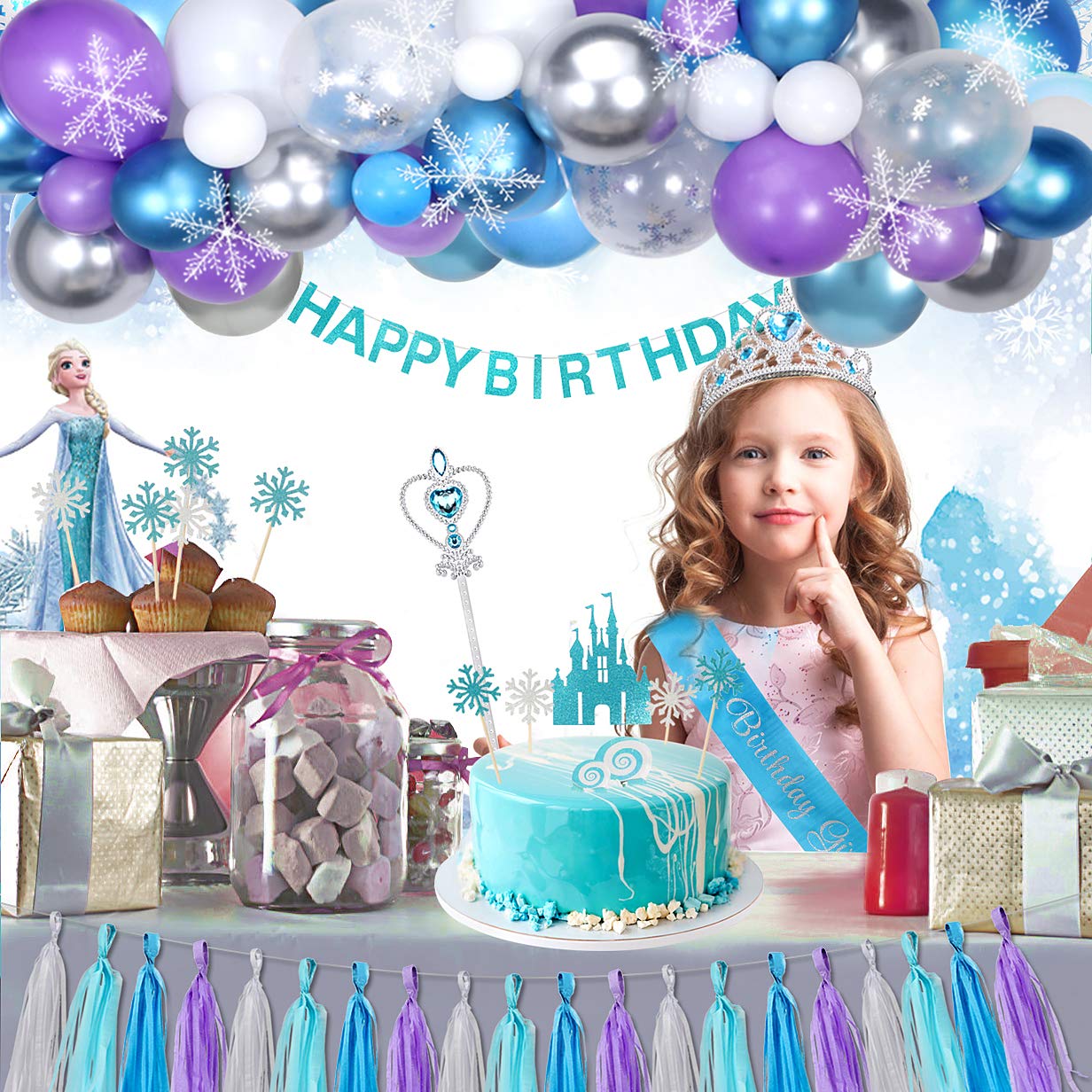 Tacobear Frozen Elsa Birthday Decoration Blue Party Decorations Balloon ...