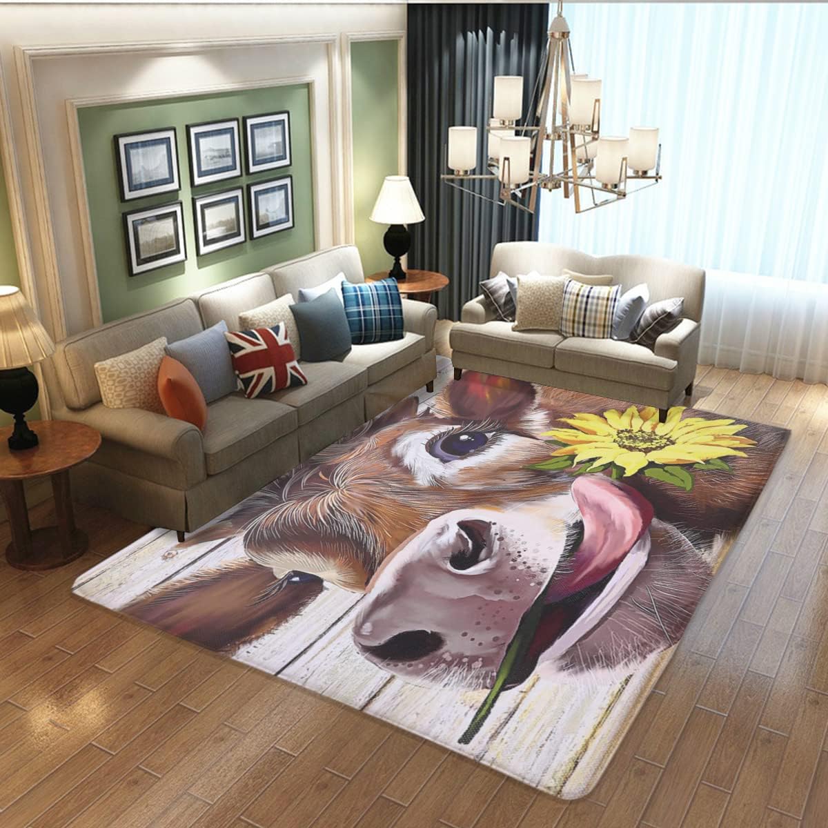 Amazon.com: COBREW Sunflower Rug Funny Highland Cow Bites Sunflower Non ...