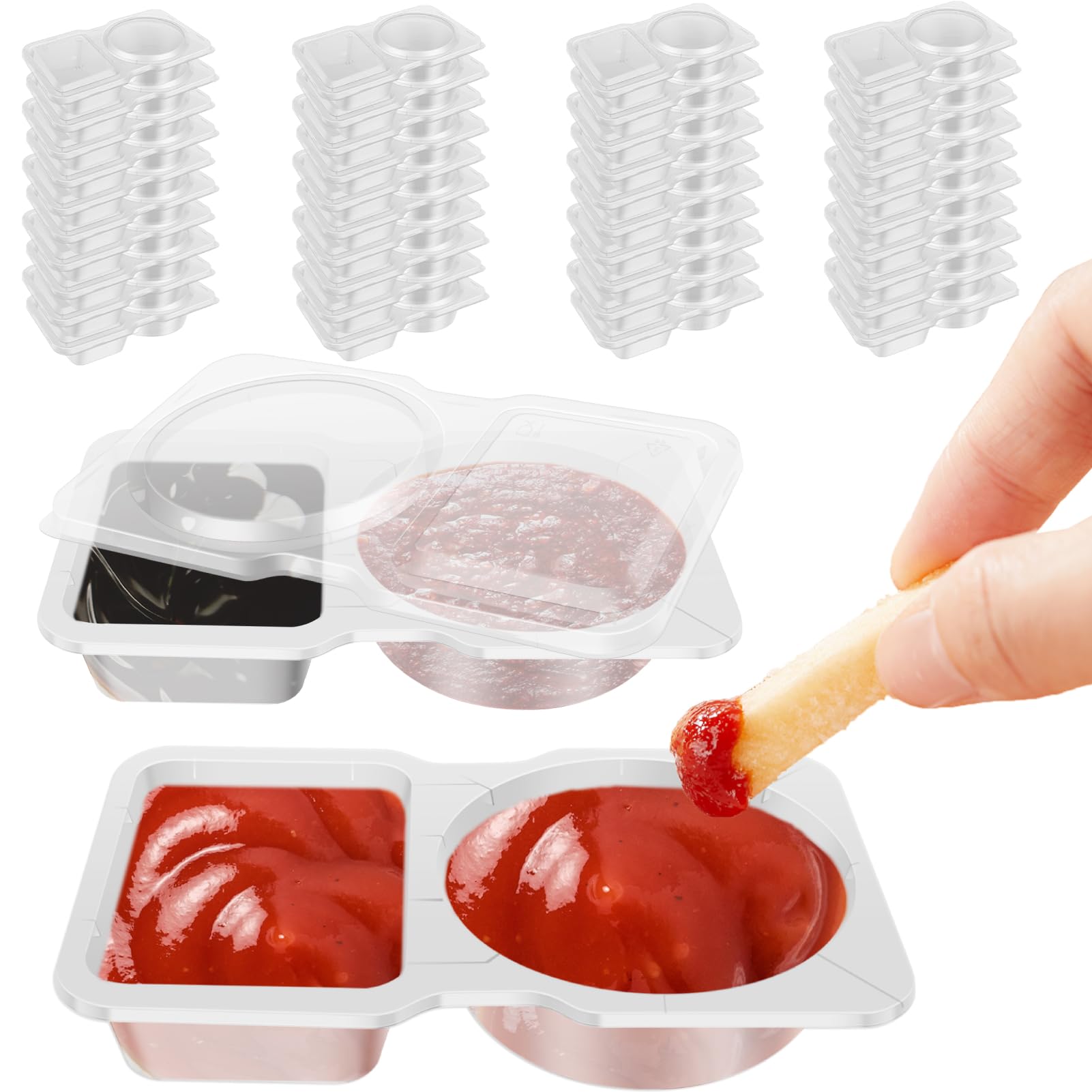 40pcs Double Compartment Condiment Container with Lids Leak-proof ...
