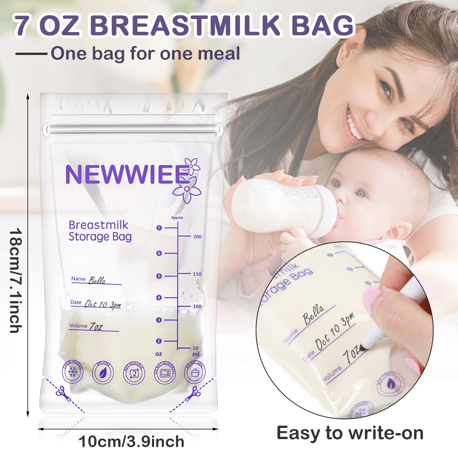 Snapklik.com : 400 Count Breastmilk Storage Bags 7 Oz Leak Proof Double ...