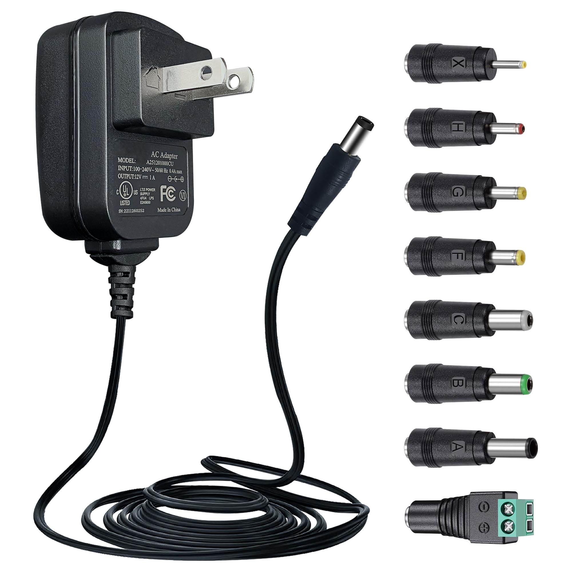 Amazon.com: UL Listed 12V 1A 5ft Power Adapter with 8 Interchangeable ...