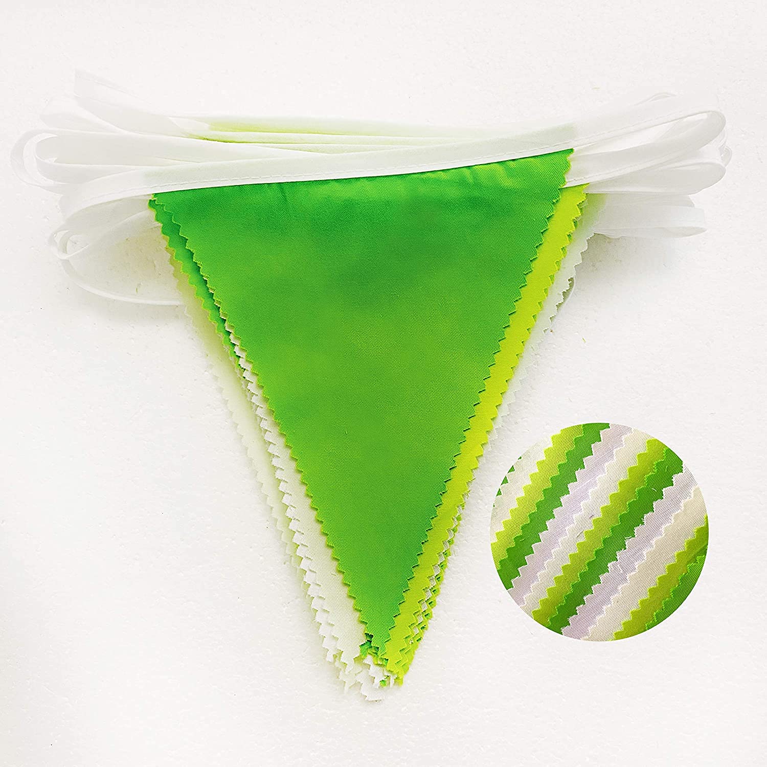 10M/32.8Ft Fabric Bunting Banner-Green White Bunting Party Decorations ...