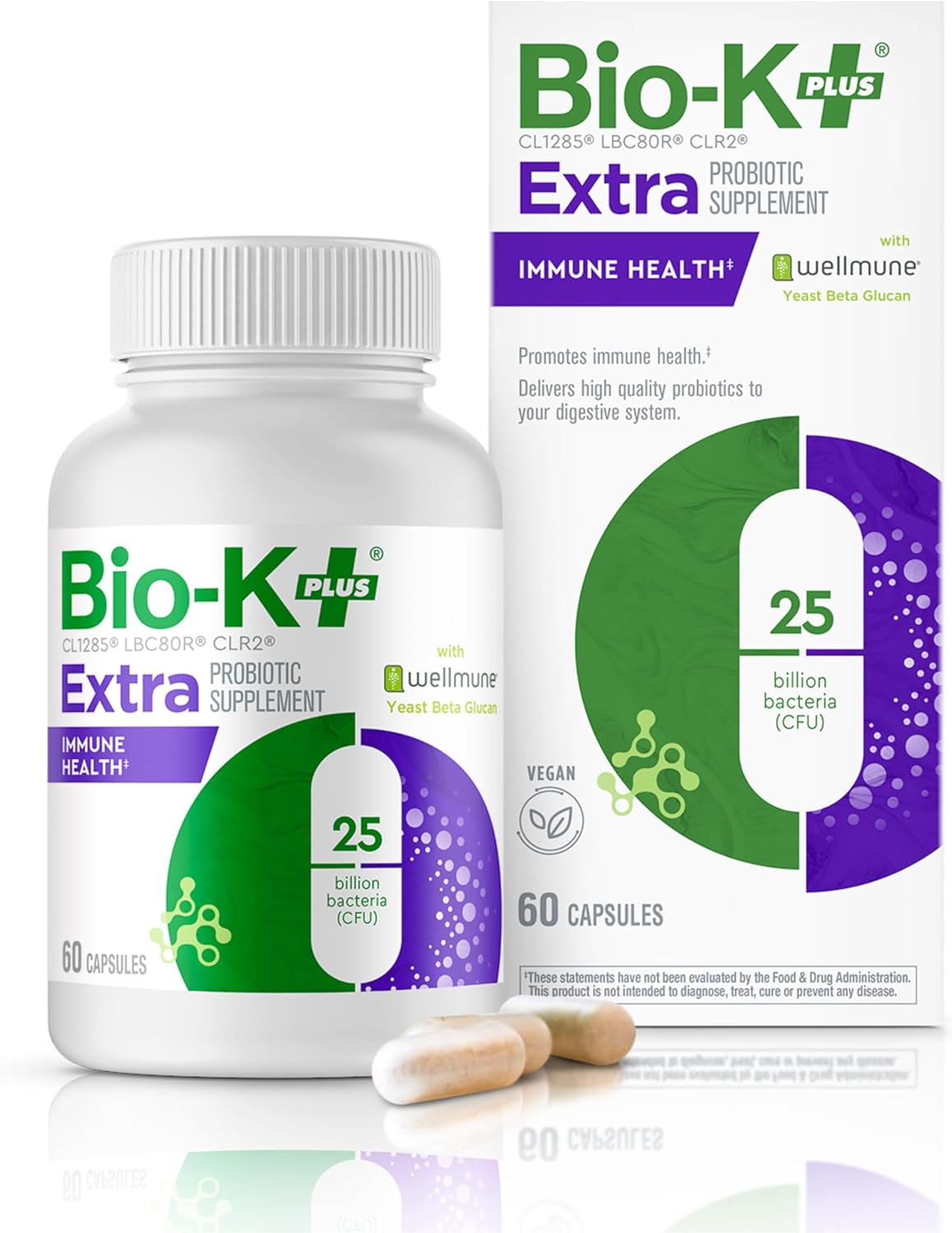 Amazon.com: Bio K+ Vegan Probiotics for Immune Health, with Wellmune – Probiotic Supplement to ...