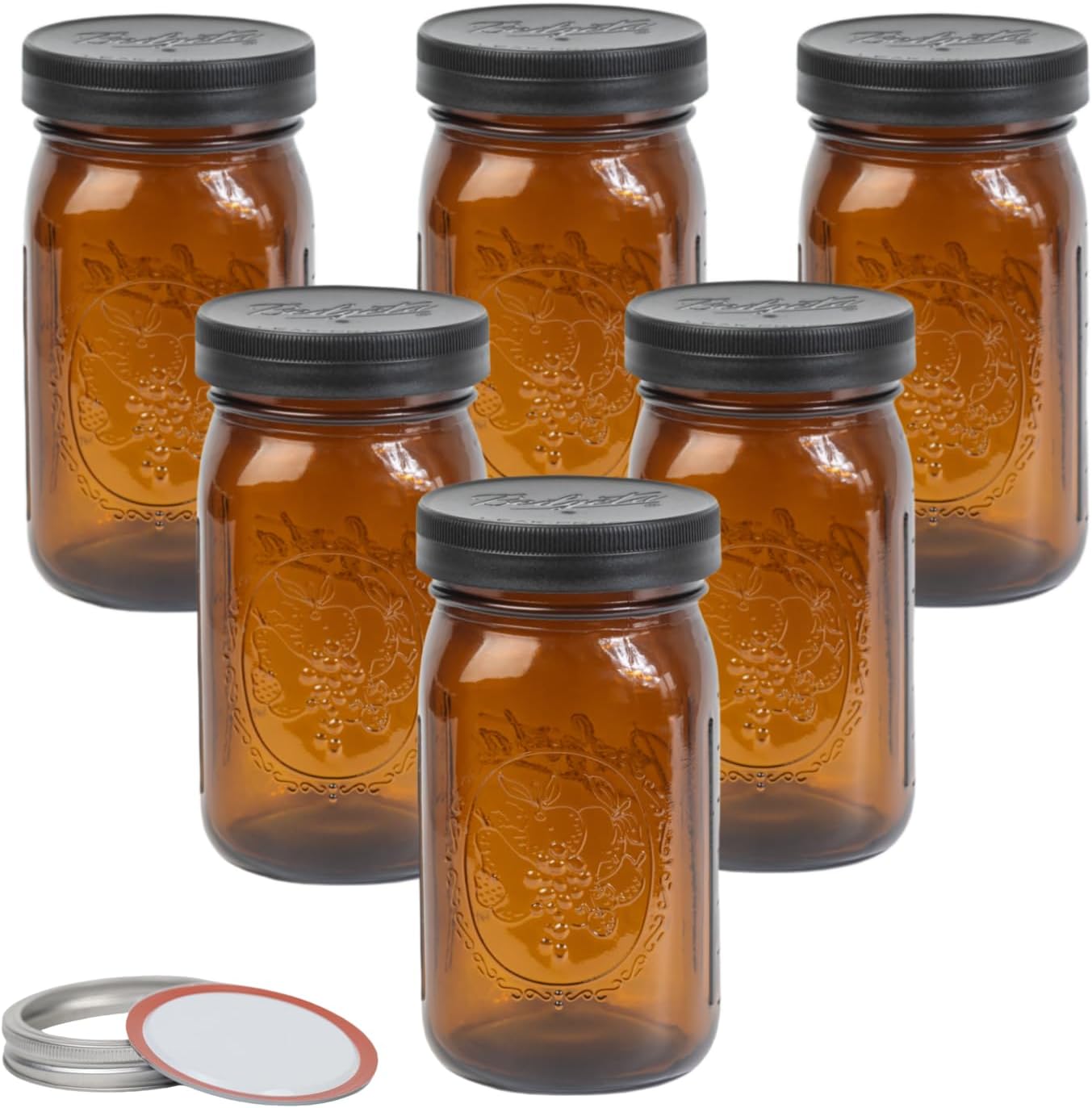 Amazon.com: Tessco 12 Pieces 16 oz Amber Mason Jars with Lids ...