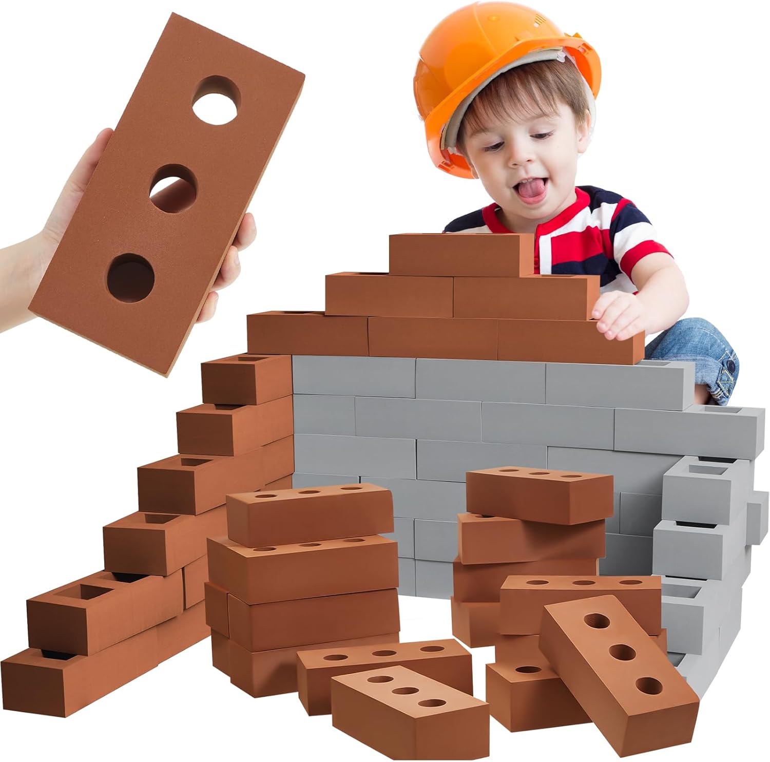 Amazon.com: Zhanmai 50 Pack Foam Bricks Building Blocks for Kids Foam ...