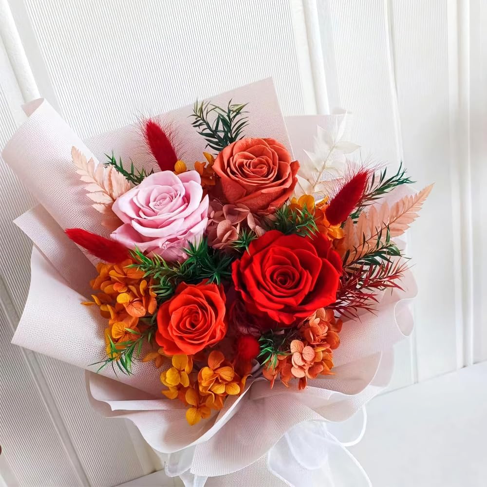 Ramo De Flores Preservadas Naturales Con Caja De Regalo Ramo De Flores