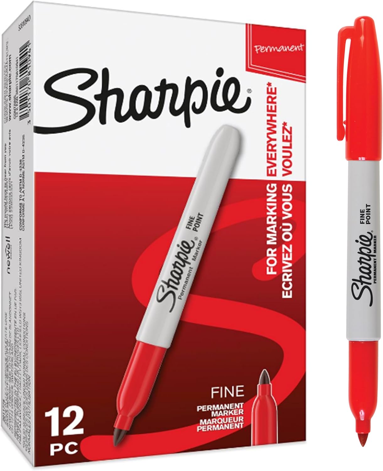 Sharpie Permanent Markers | Fine Point for Bold Details | Red Ink | 12 ...