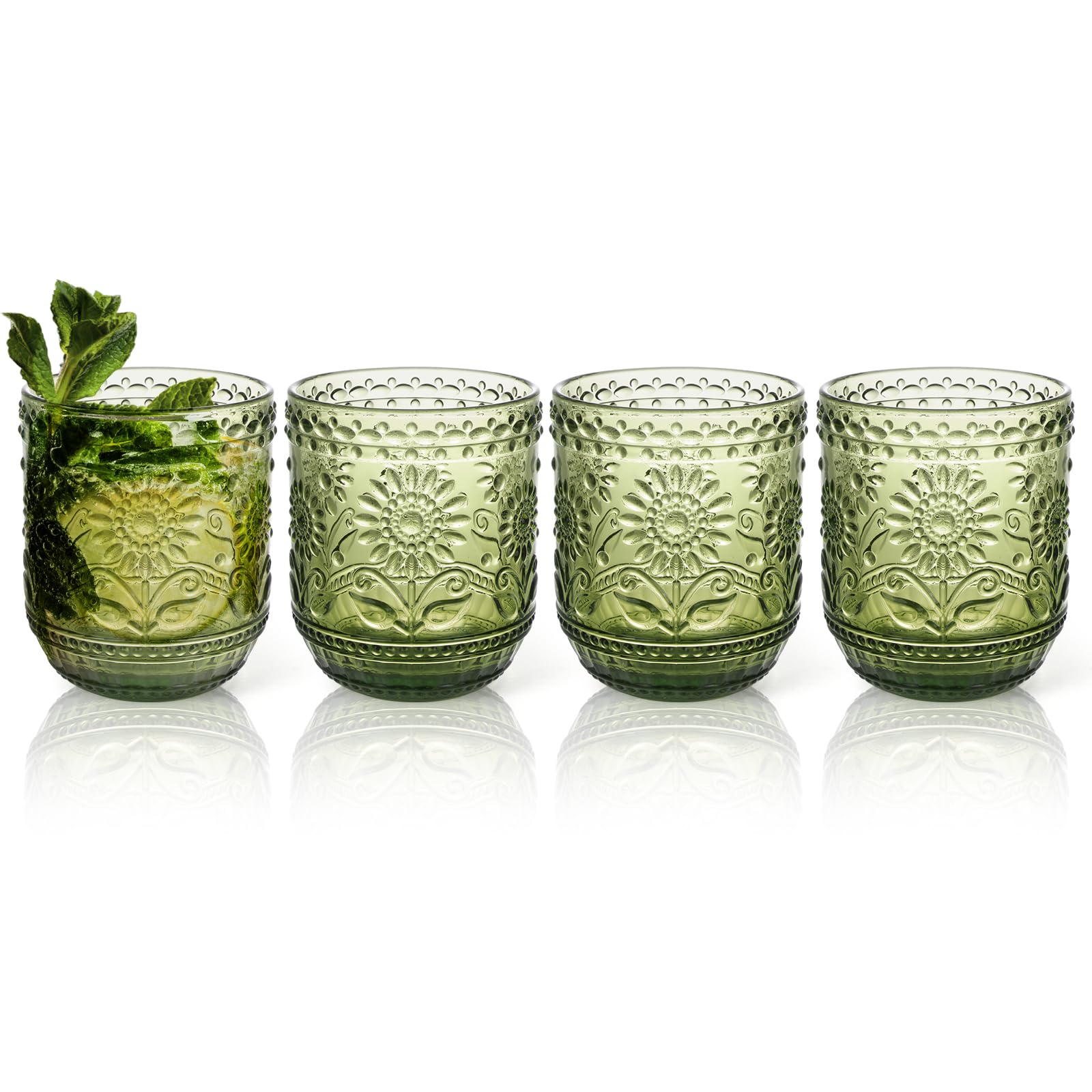 Amazon.com | Topsky Vintage Drinking Glass Set of 4,12 oz Embossed ...